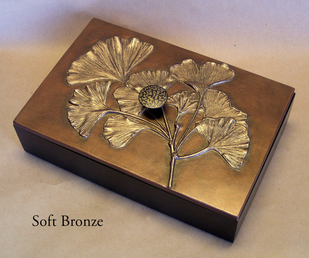 Gingko Leaf Lid on Decorative Bamboo Box 6" X 9" - Etsy