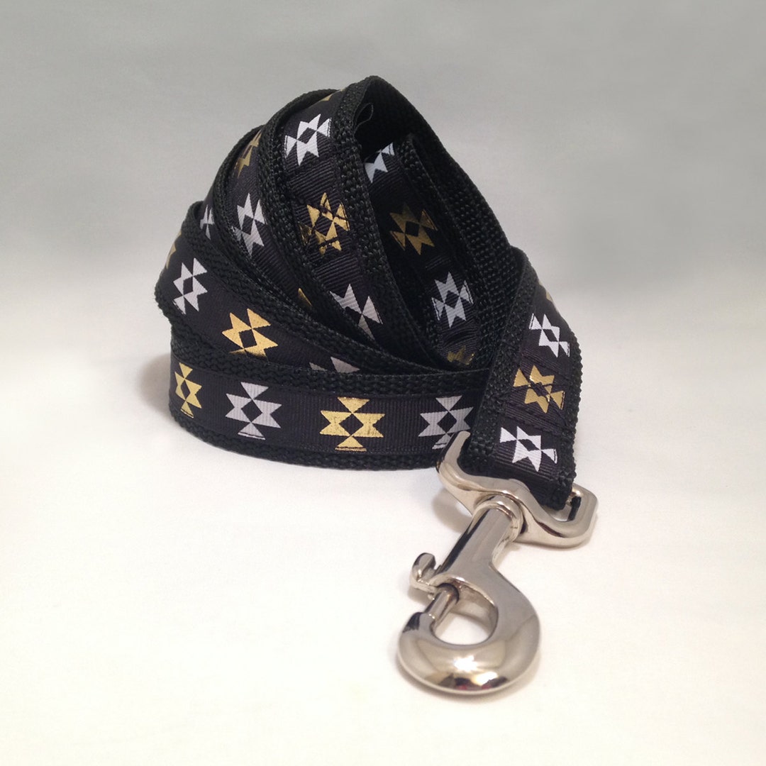 1 Inch Width & 5-foot Long Dog Leash, Black Leash With White and Gold ...