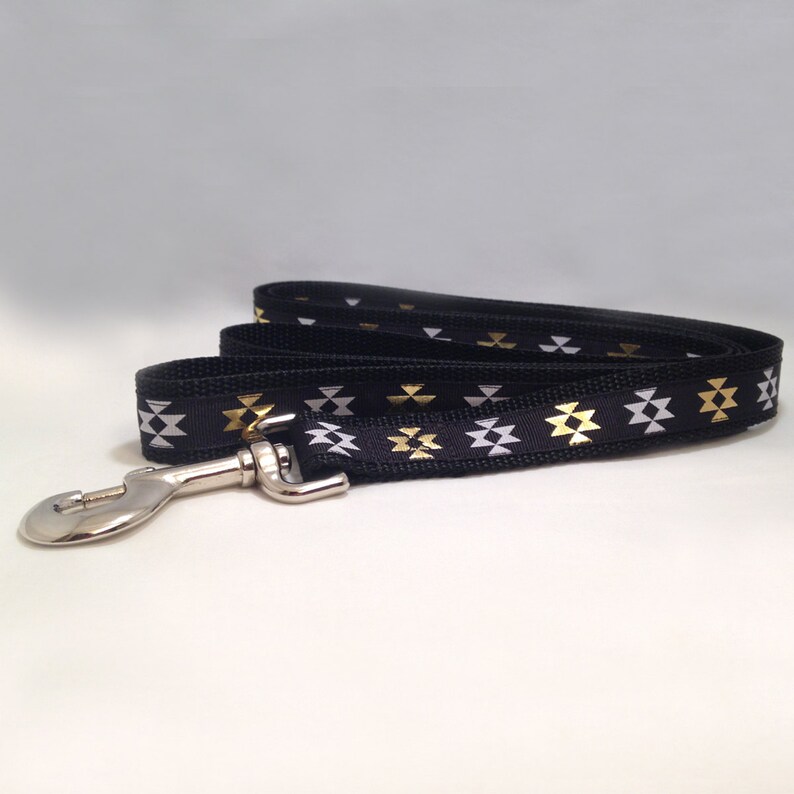 1 Inch Width & 5-foot Long Dog Leash, Black Leash With White and Gold ...