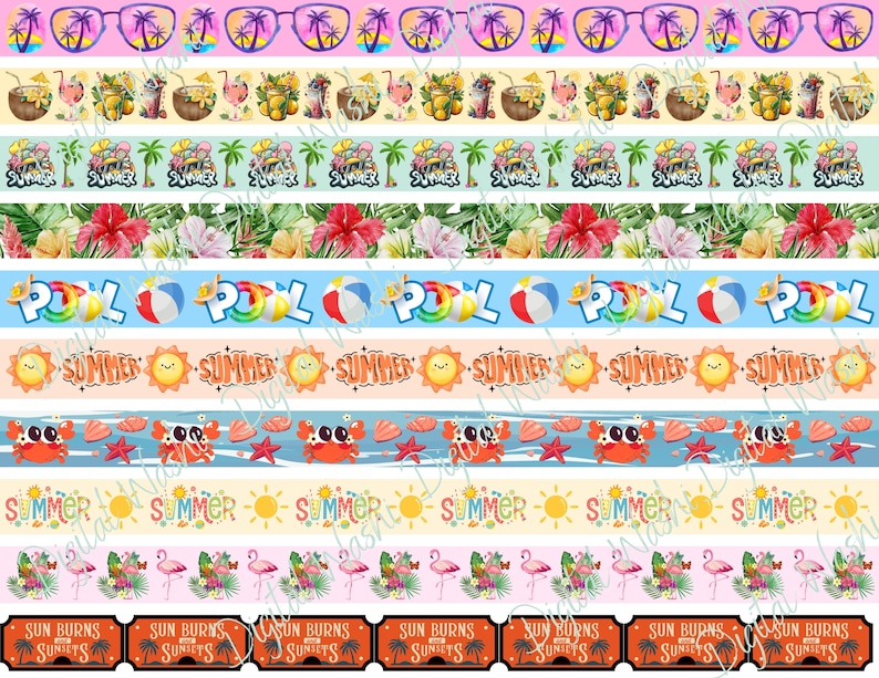 Summer Digital Washi Tape, Digital Download, Embellishment ...