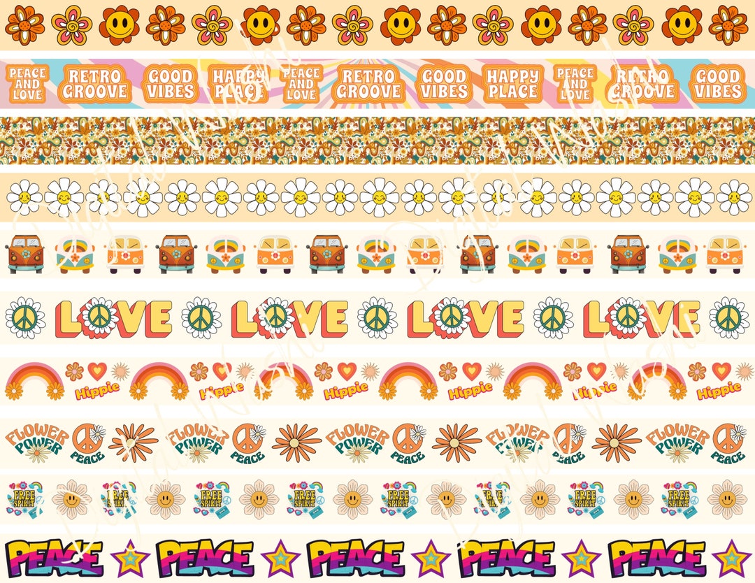 Hippie/retro Digital Washi Tape, Digital Download, Embellishment ...