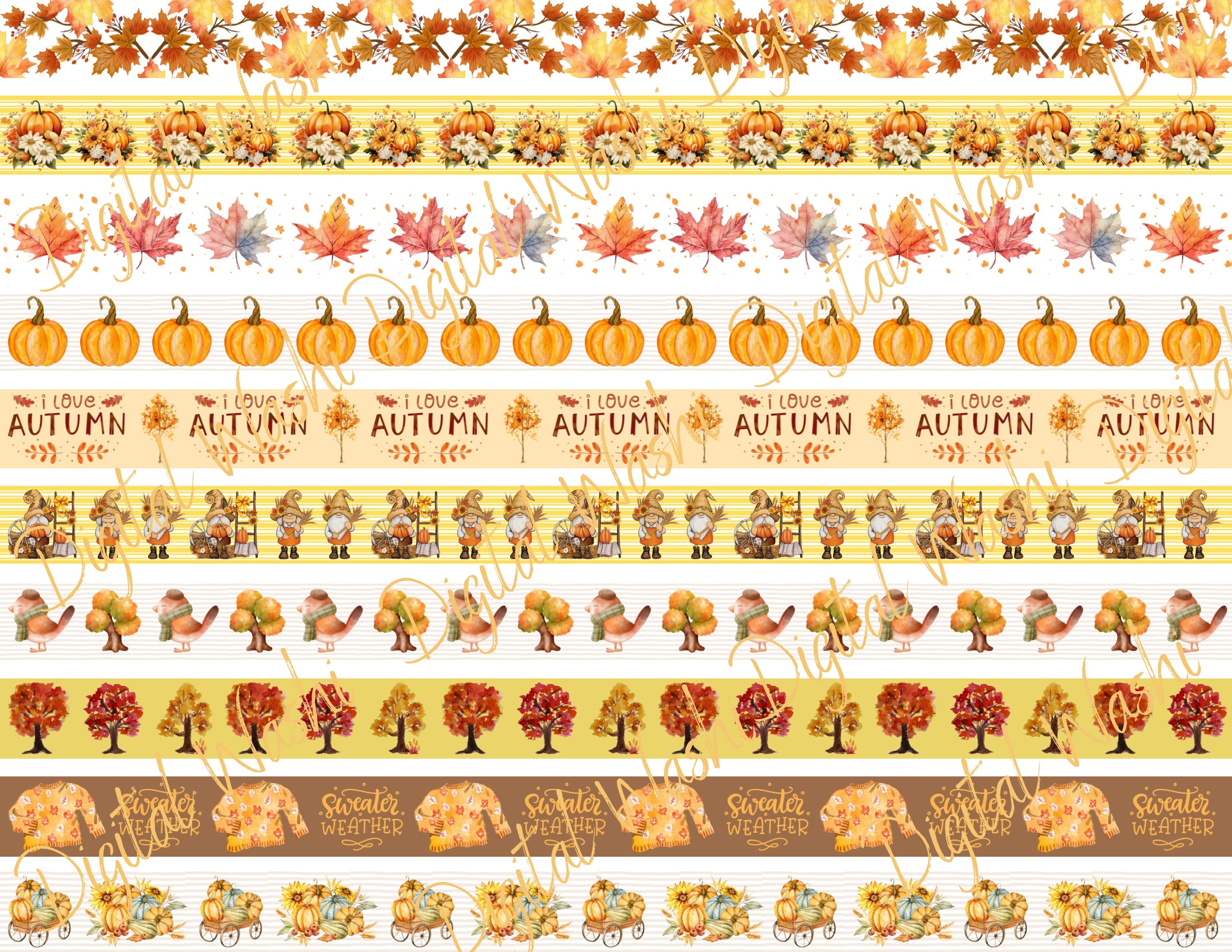 Fall Autumn Digital Washi Tape, Digital Download, Embellishment ...
