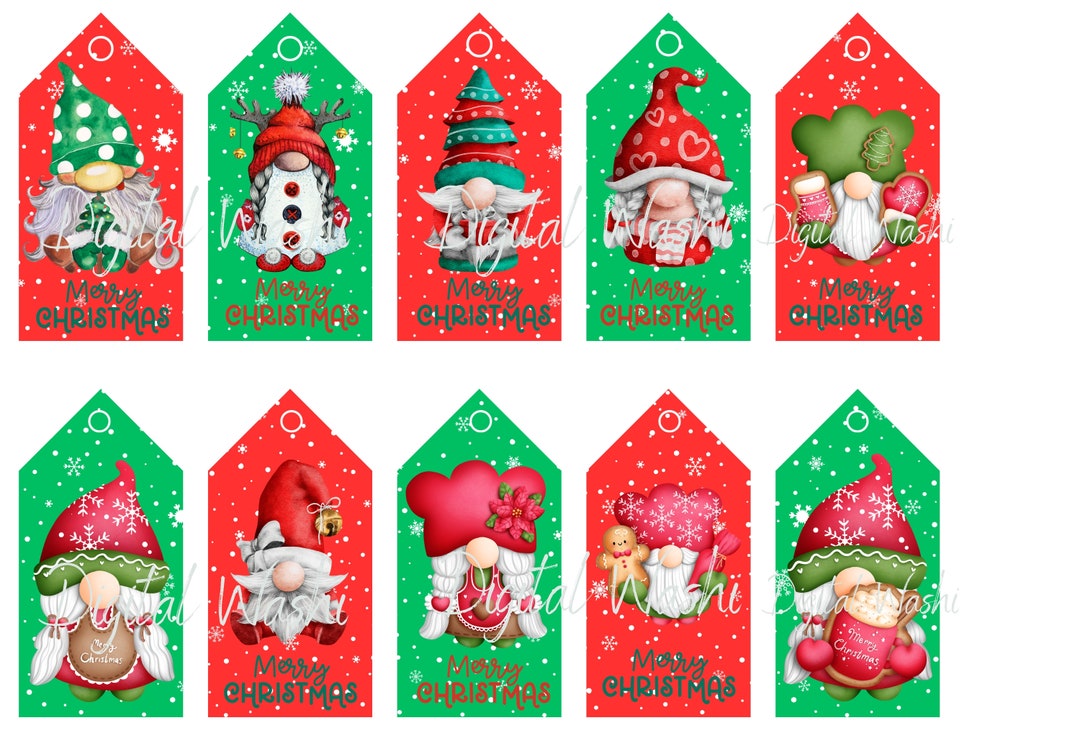 Gnomes Christmas Tags, Digital Download, Embellishment, Scrapbooking, Junk Journal, Belly Band ...