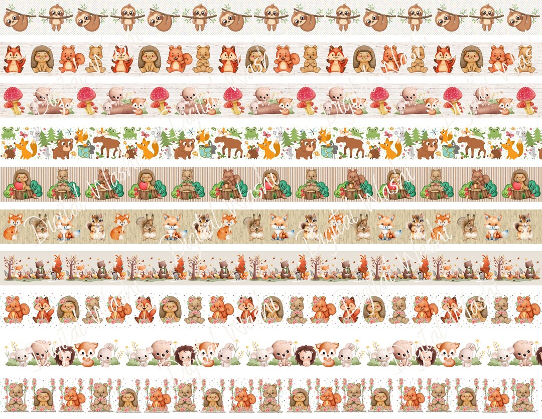 Woodland Animals Digital Washi Tape, Digital Download, Embellishment ...