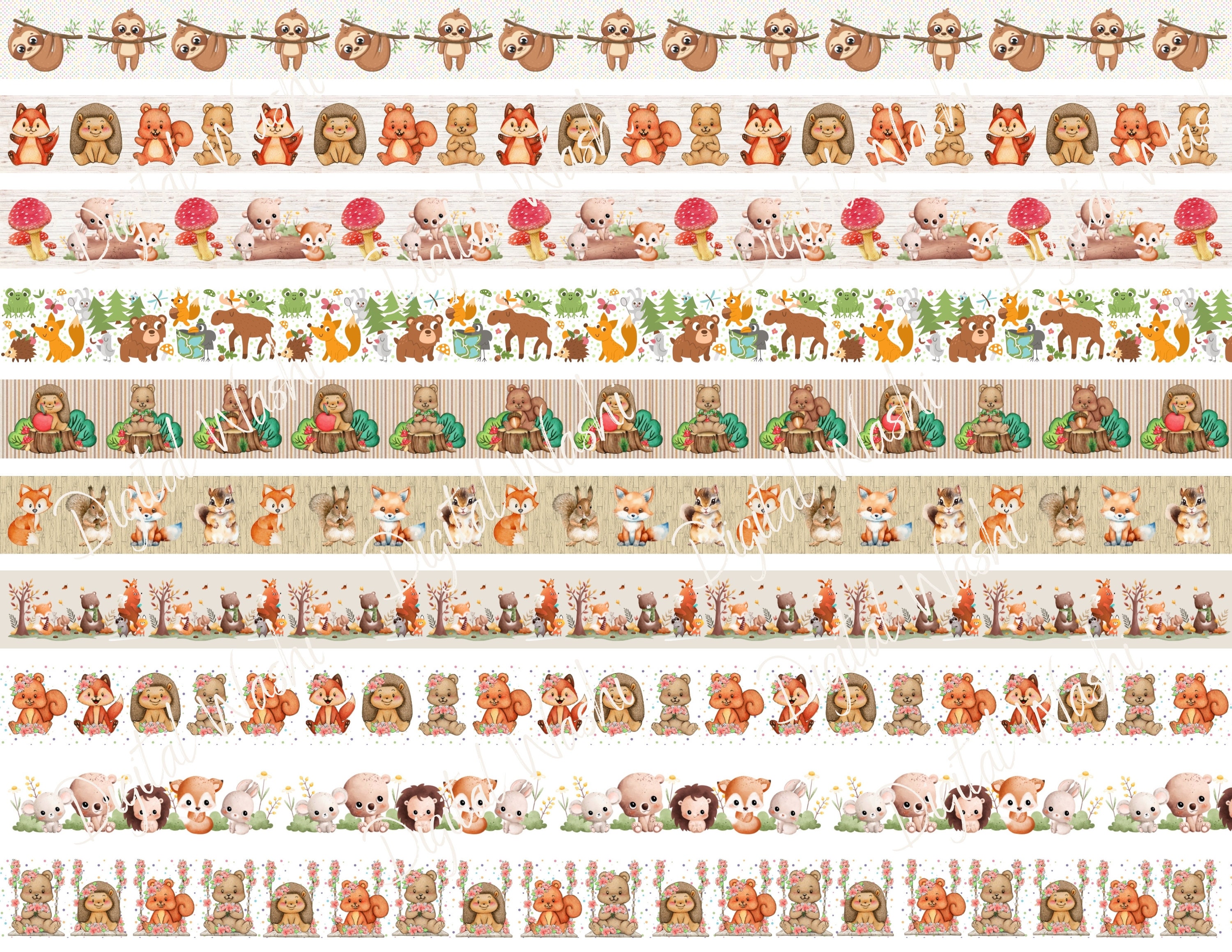 Woodland Animals Digital Washi Tape, Digital Download, Embellishment ...