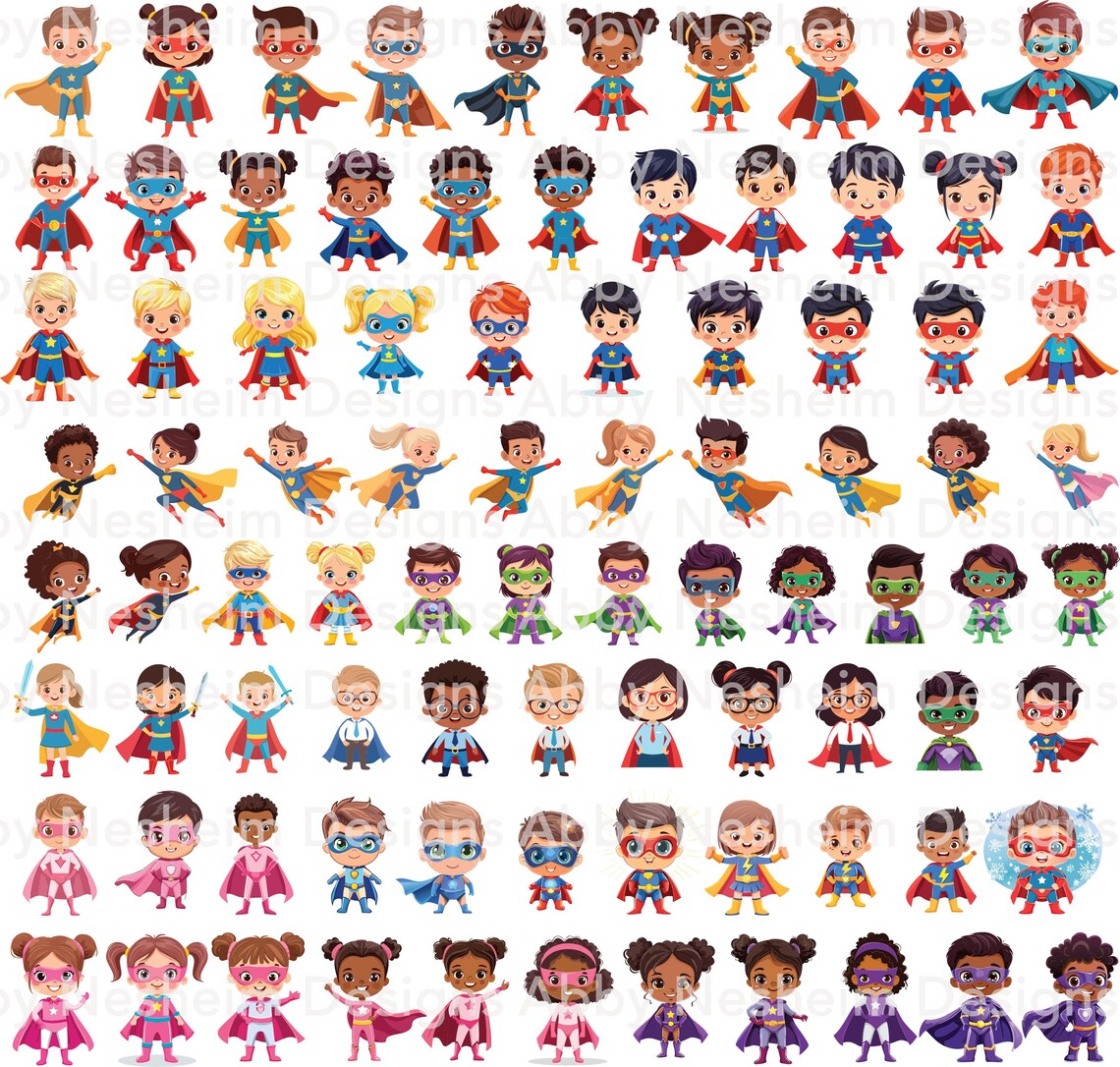 Superhero Kids Clipart Bundle – SVG & PNG | Cute Superheroes | Digital ...