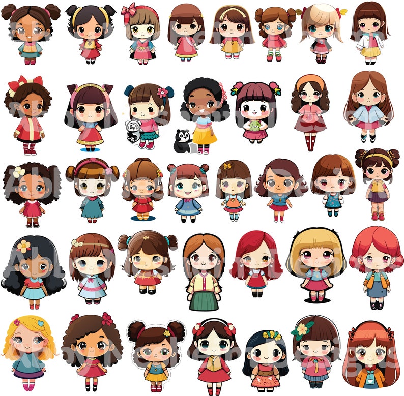 Chibi Style Girls - Cute Vectors, Sag, Png, Jpg - Etsy