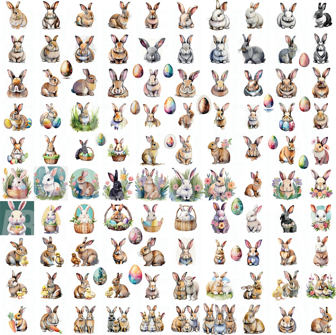 Bunny Rabbit Vectors - Watercolor Style - Easter - Svg, Jpg, Png - Etsy