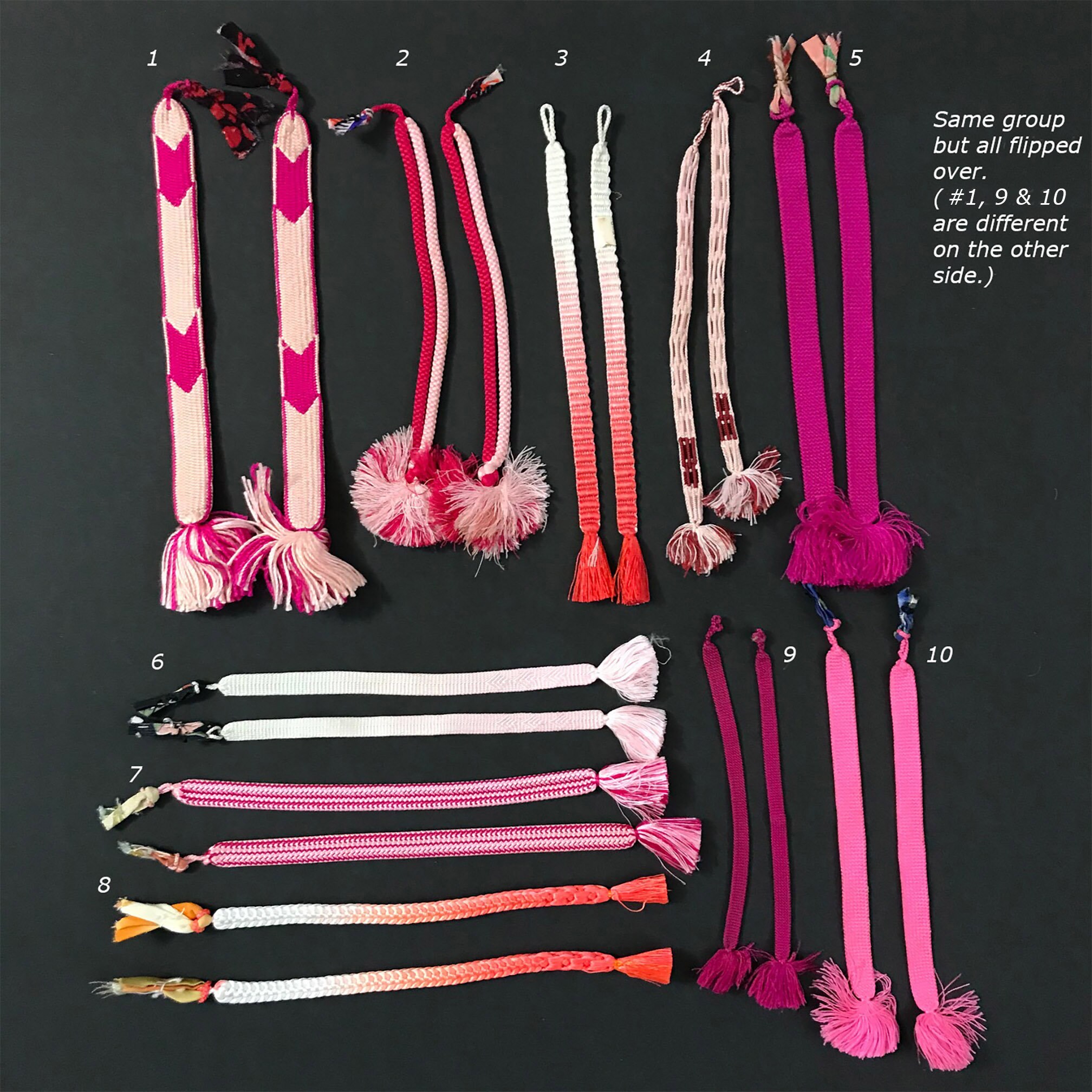 Vintage Japanese Haori Himo Cords, 10 Pairs, Woven Himo, Pink and ...