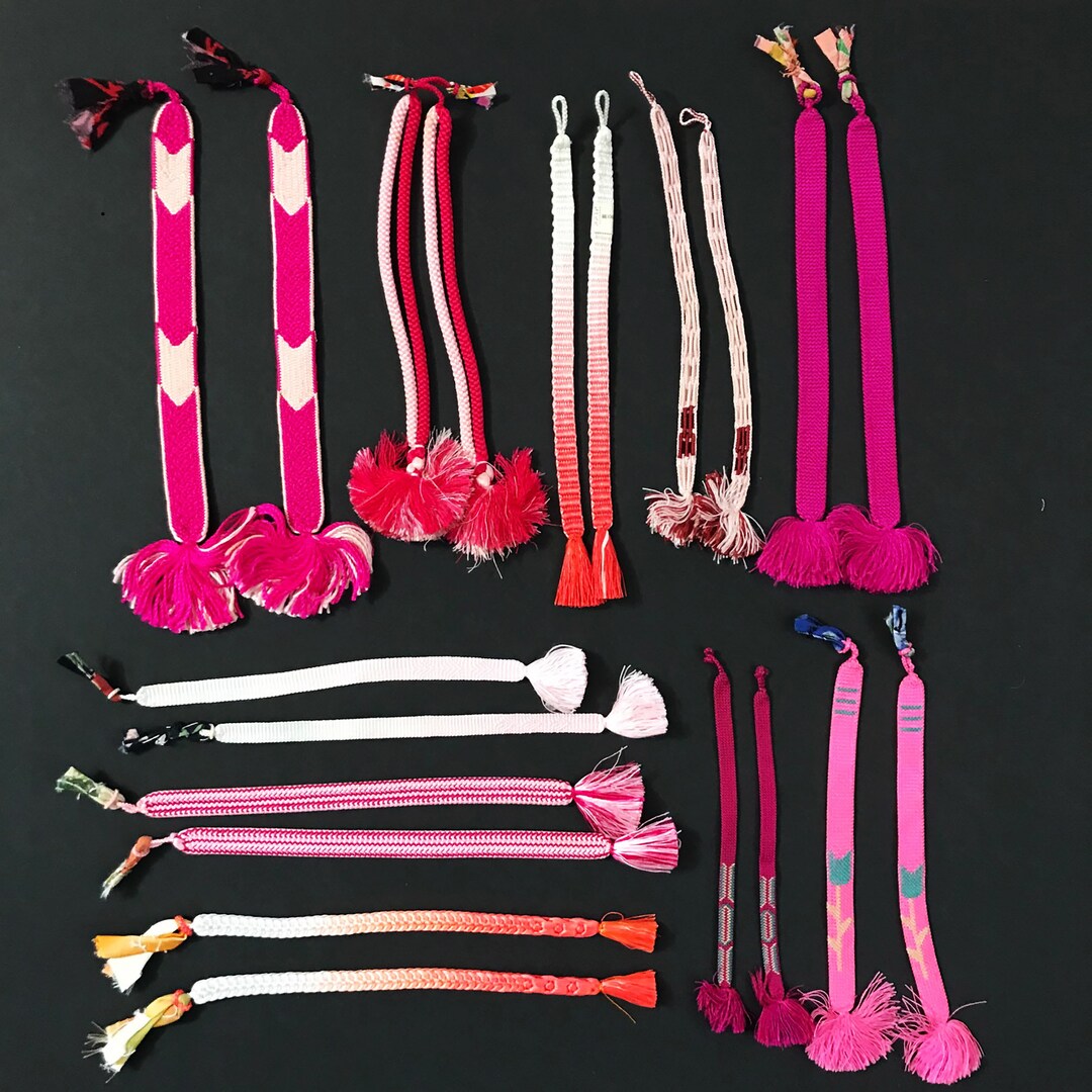 Vintage Japanese Haori Himo Cords, 10 Pairs, Woven Himo, Pink and ...