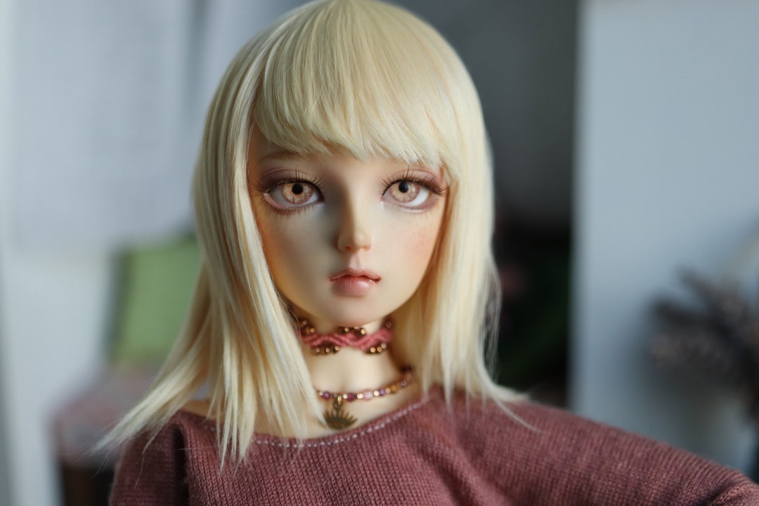 17cm Bjd Head Long Blond With Bangs Handmade Hand Dyed Soy Fiber Bjd ...
