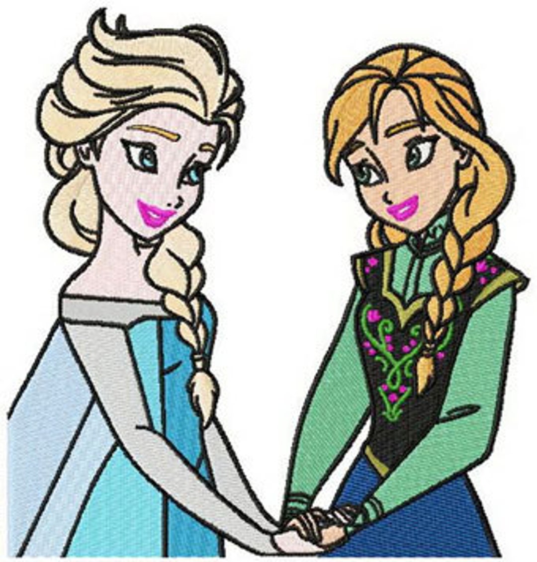 Frozen Queen Elsa & Sister Anna Together Digital Embroidery Design File ...
