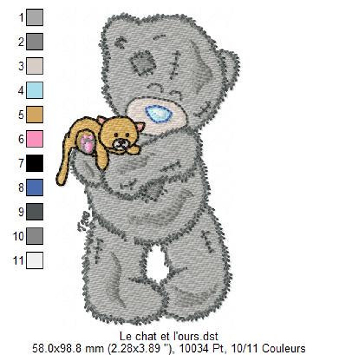 Grey Scruffy Teddy Bear Cuddling Kitty Cat Brother / Tajima / - Etsy