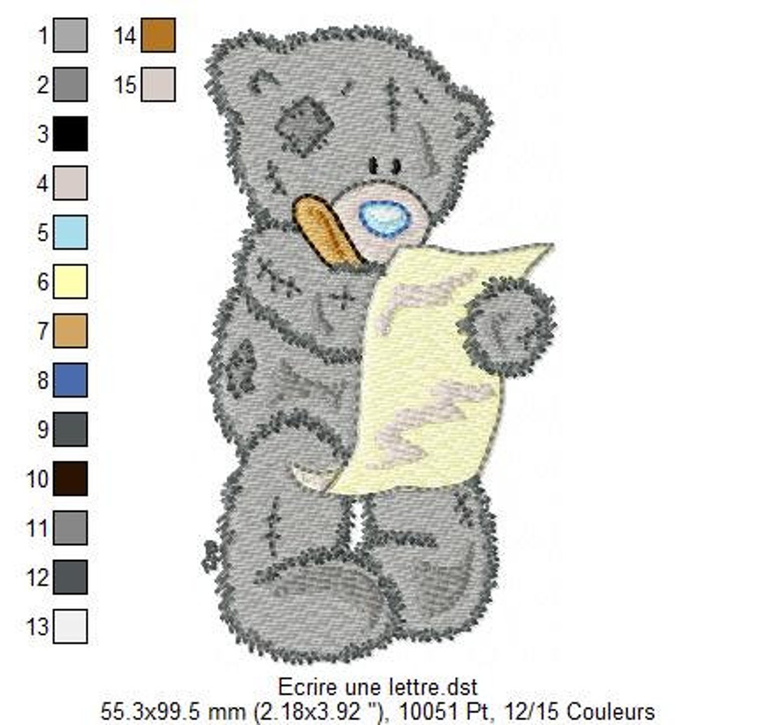 Grey Teddy Letter Writing Scruffy Bear Machine Embroidery - Etsy