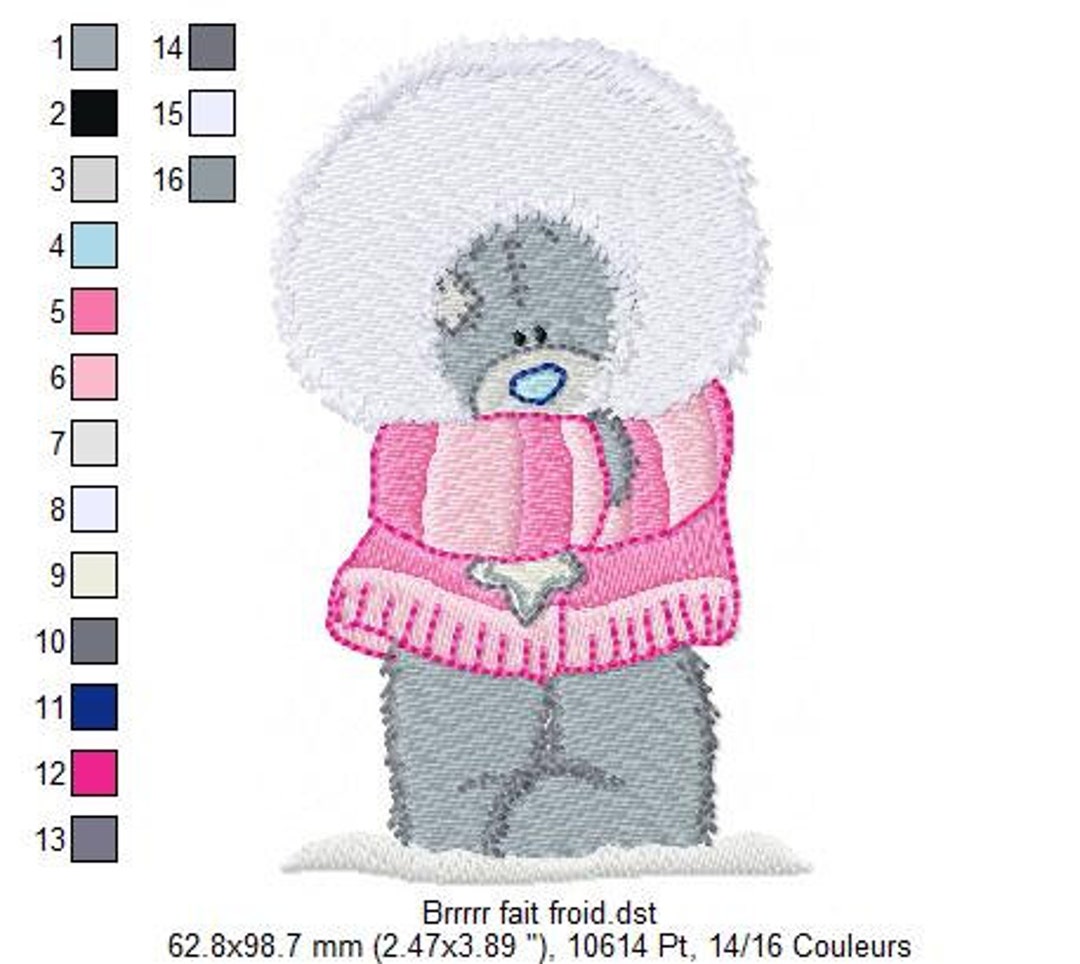 Tatty Teddy Winter Fur Coat Me to You Blue Nose Bear Machine Embroidery ...