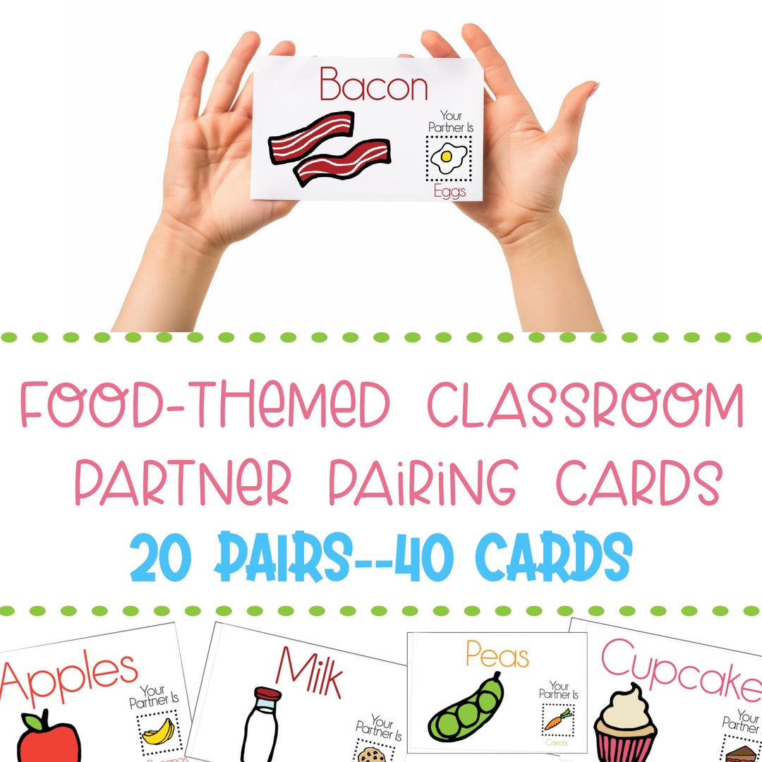 Food Themed Student Pairing Cards/ 4x6 / 20 Pairs / Partner Cards ...