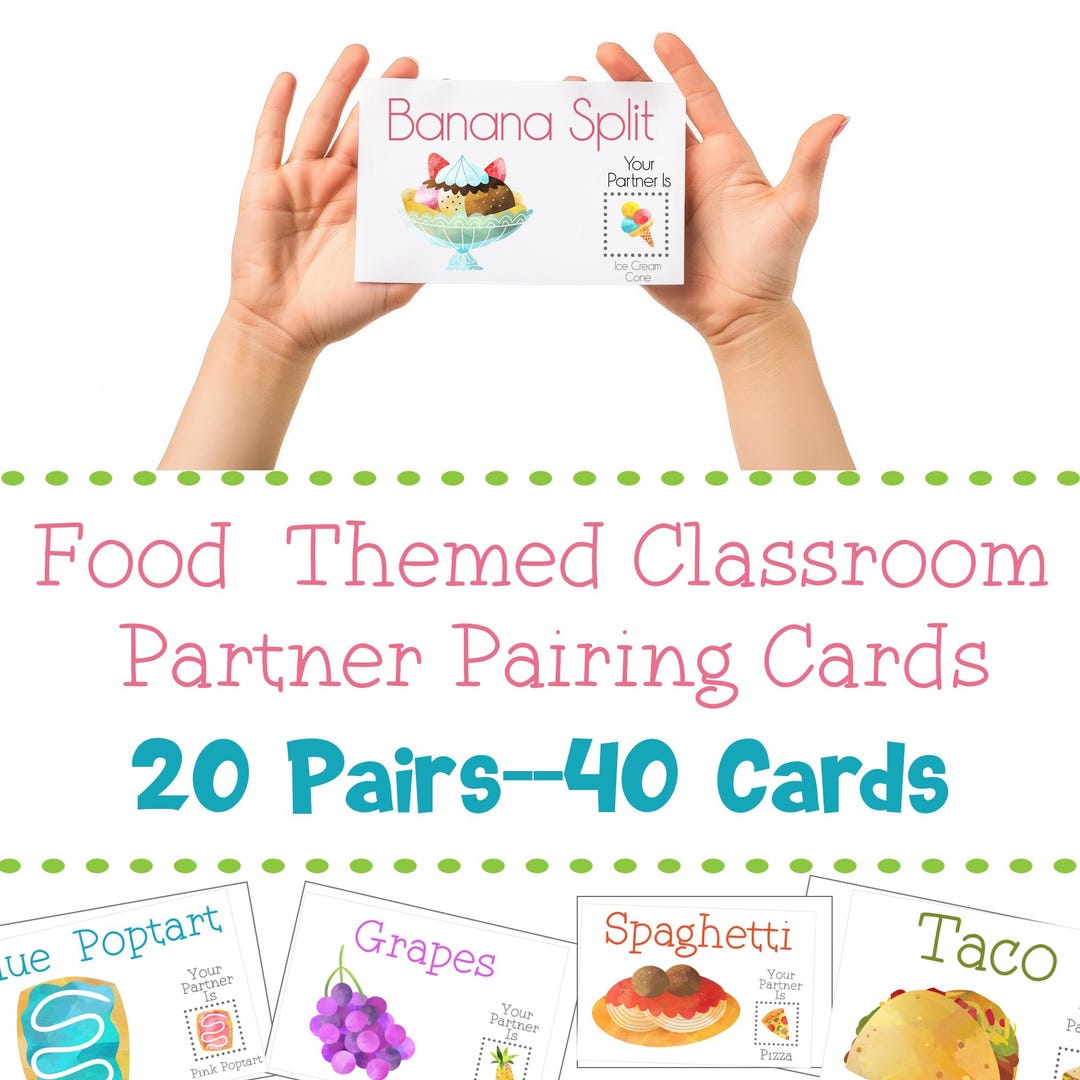 Food Themed Student Pairing Cards/ 4x6 / 20 Pairs / 40 Cards / Partner ...