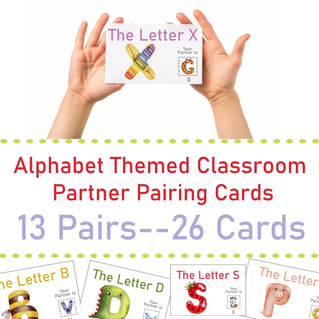 Alphabet Themed Student Pairing Cards/4x6 /20 Pairs/40 Cards/ Partner ...
