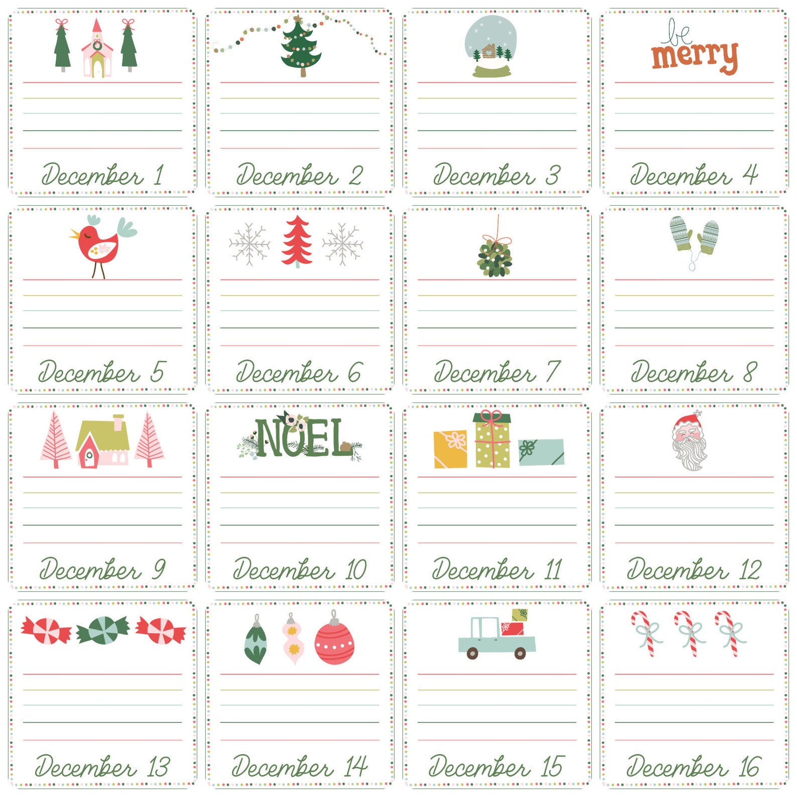 Printable Christmas Advent Countdown Cards: DIY Advent Calendar ...