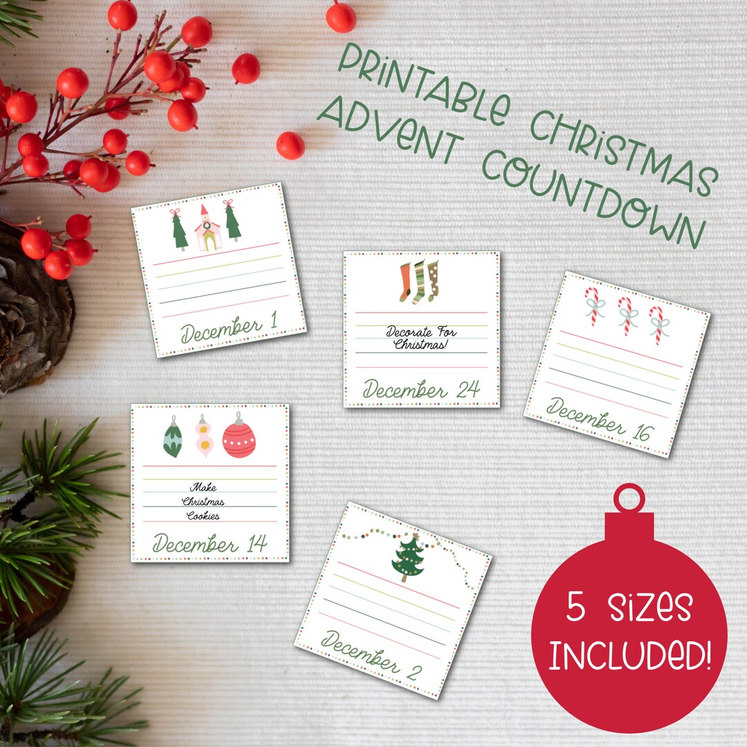 DIGITAL DOWNLOAD - Printable 25 Day Christmas Advent Countdown ...