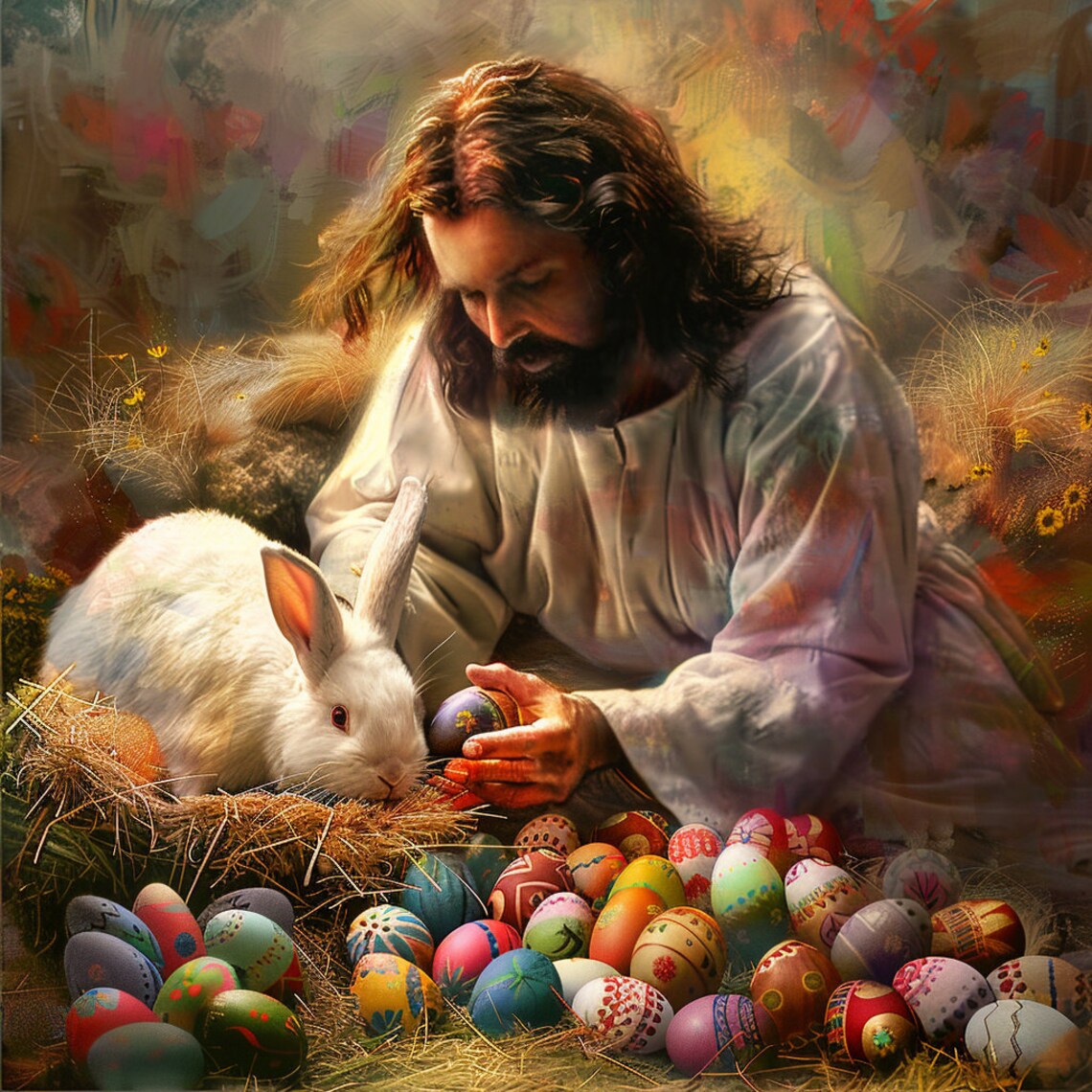 Printable Easter Cards, Jesus and the Easter Bunny Dying Easter Eggs ...