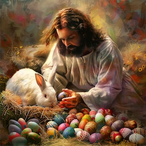Printable Easter Cards, Jesus and the Easter Bunny Dying Easter Eggs ...