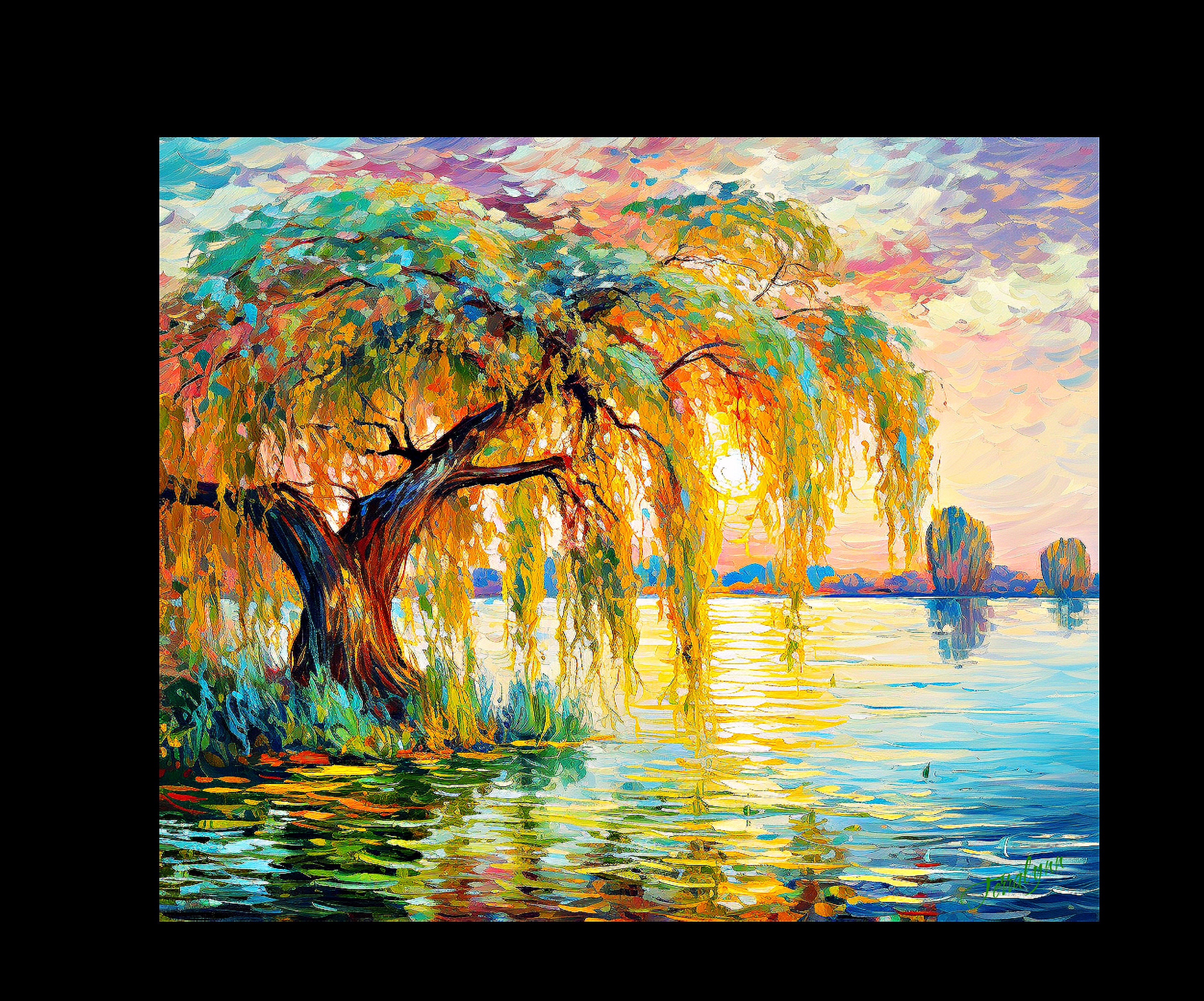 Printable Art, Weeping Willow Tree at Sunset. Downloadable Wall Art ...