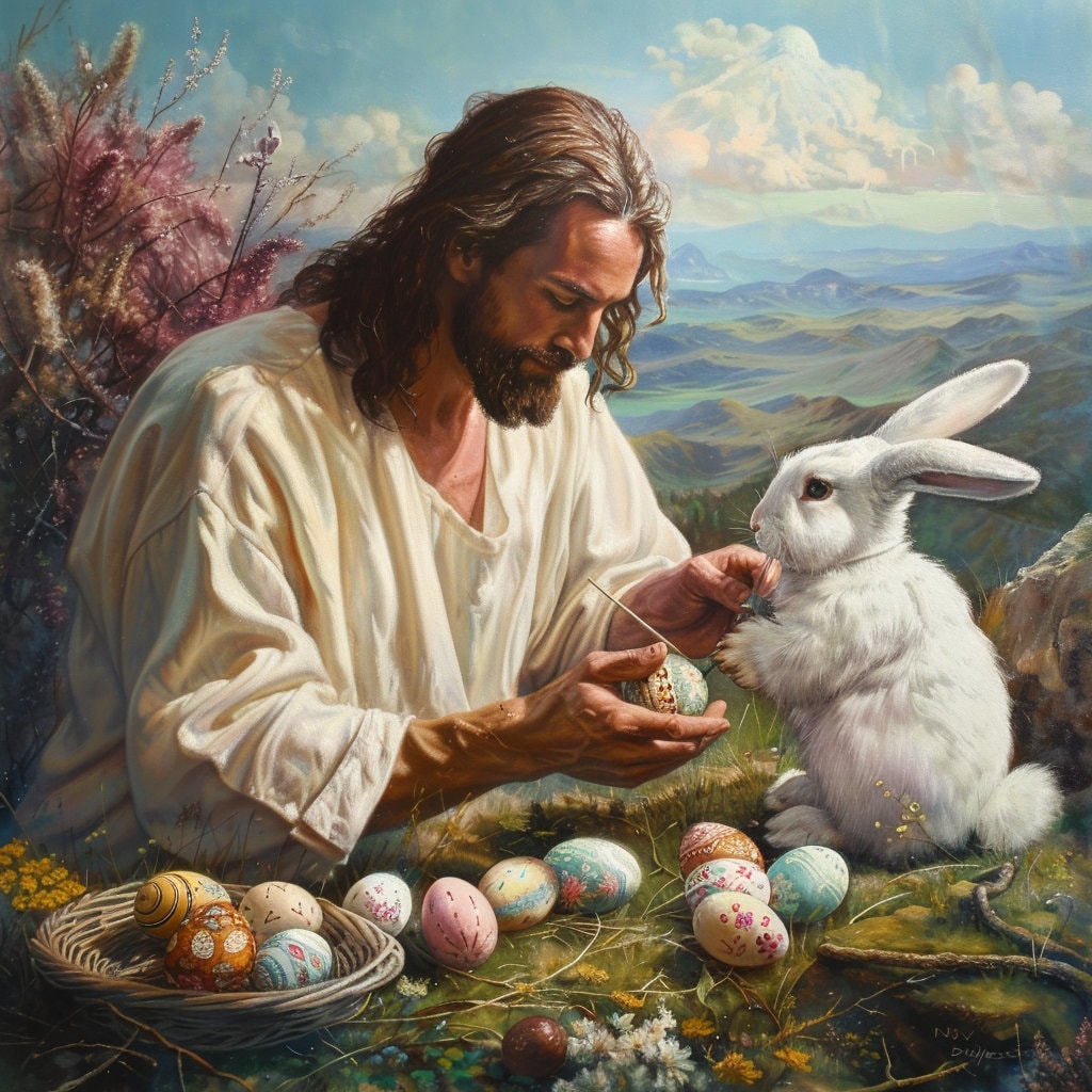 Printable Easter Cards, Jesus and the Easter Bunny Dying Easter Eggs ...