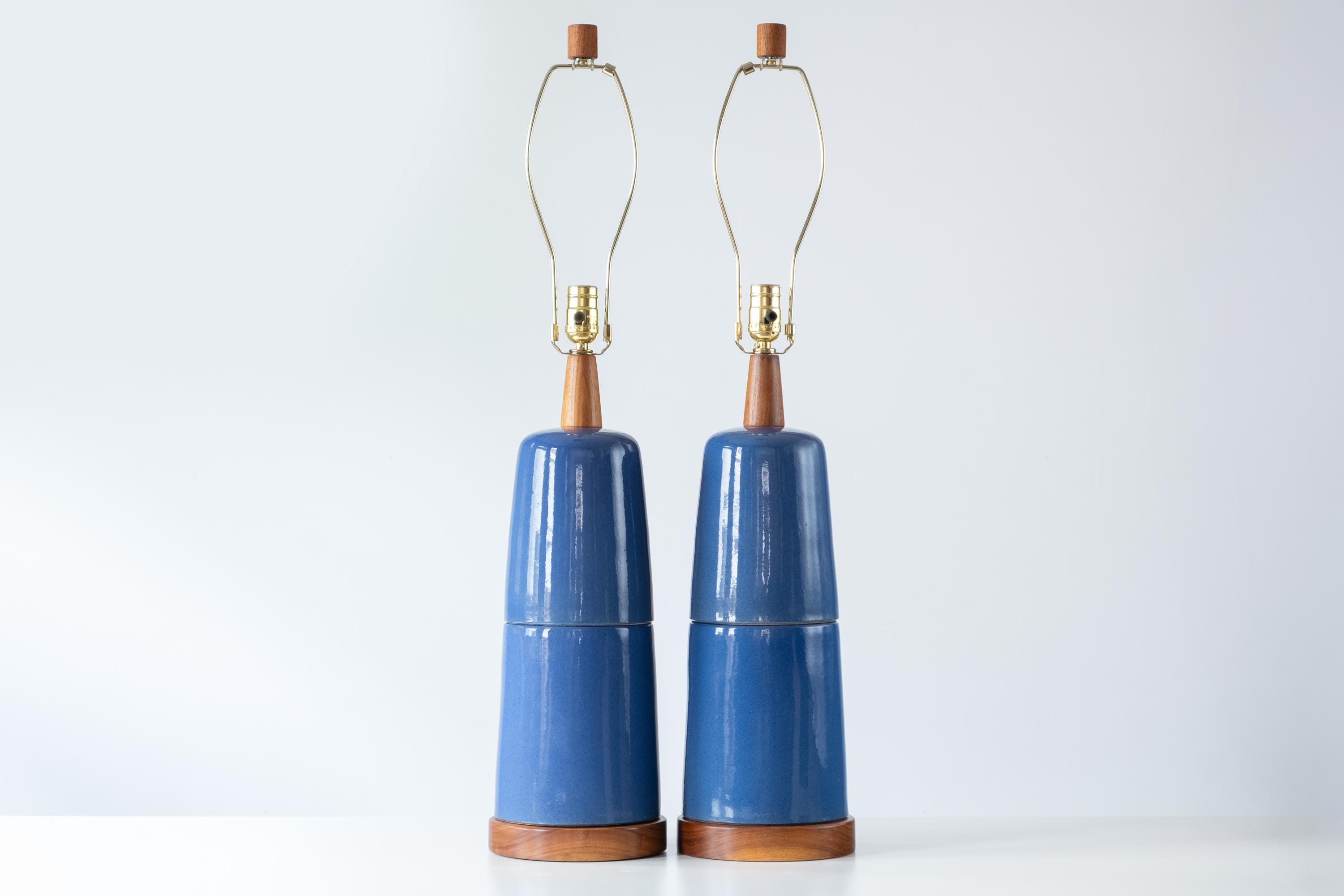 Gordon & Jane Martz / Marshall Studios Ceramic Table Lamps, Blue Glaze ...