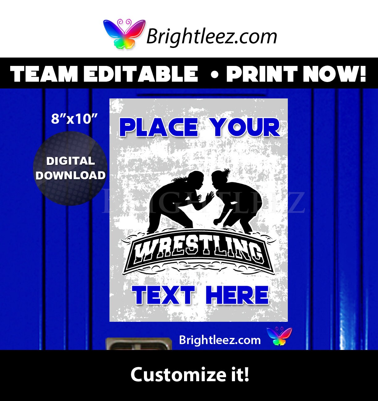 Personalized Girls Wrestling Team Editable Locker and Hotel Door Sign ...