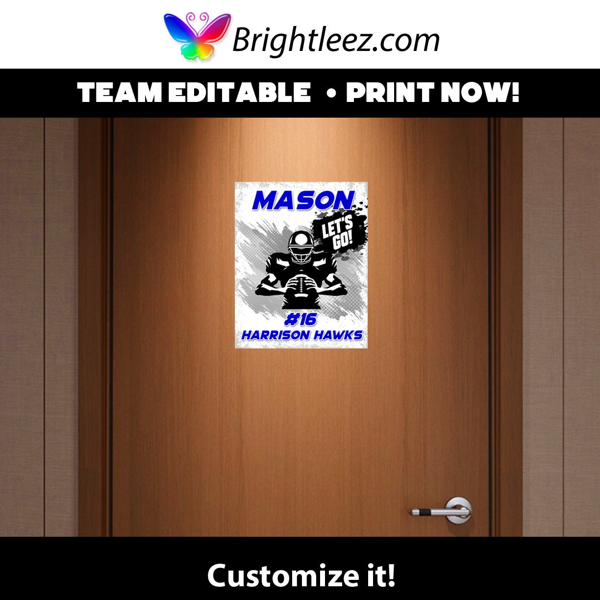 Personalized Football Poster, Locker Sign and Hotel Door Sign in Grunge ...