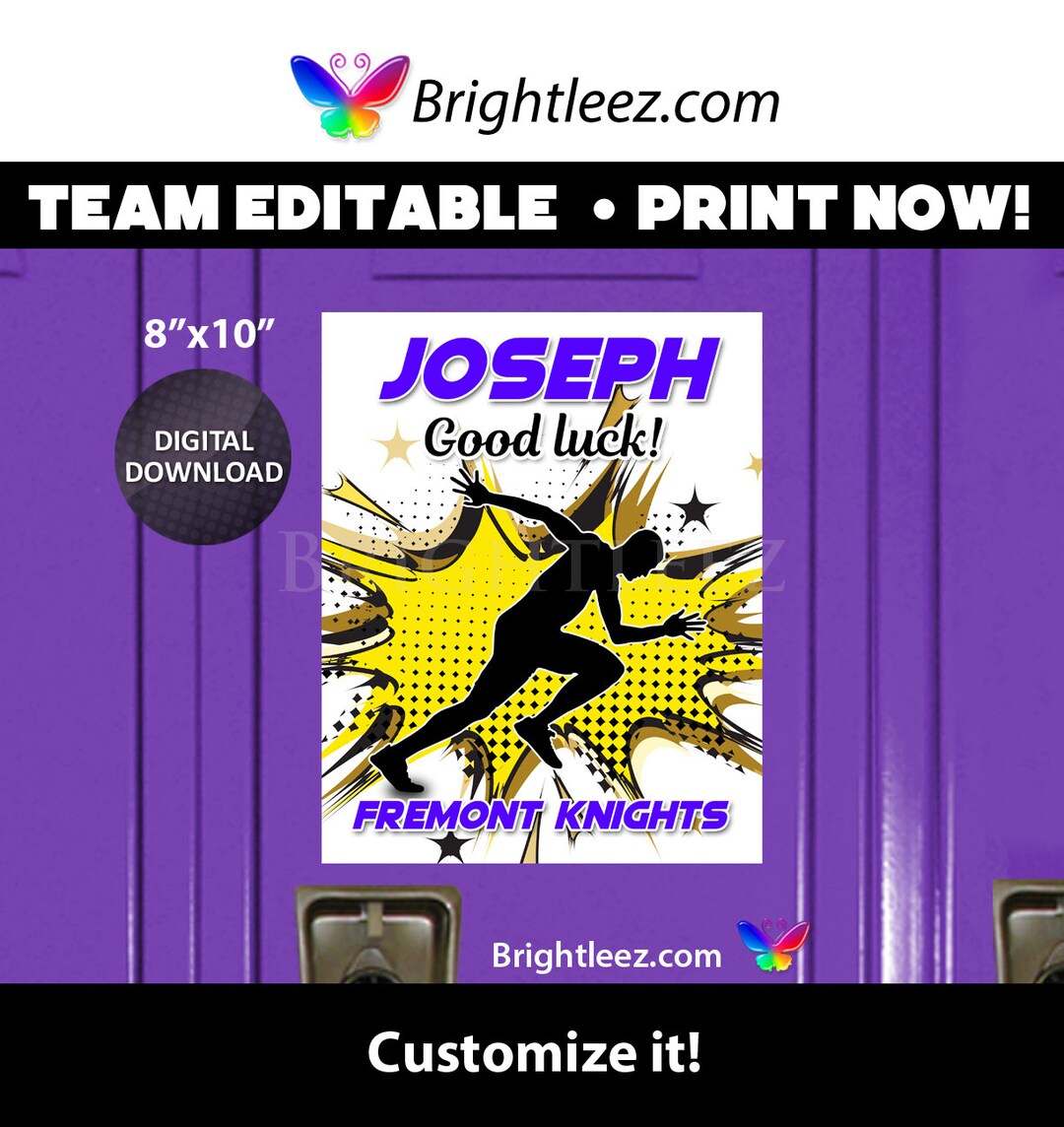 Track and Cross Country Poster, Locker Sign & Hotel Door Sign With Male ...