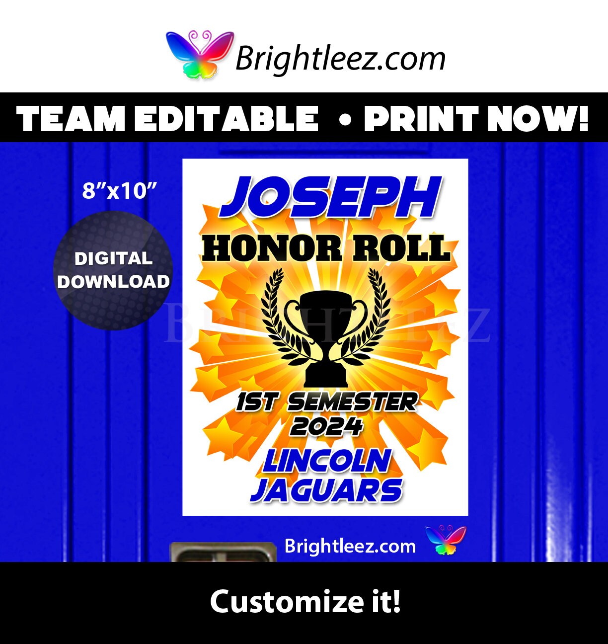 Personalized Honor Roll Poster, Locker Sign and Hotel Door Sign With ...
