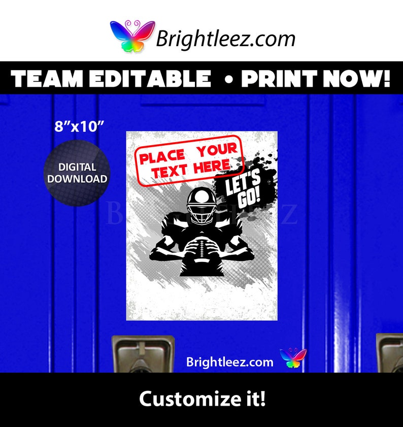 Personalized Football Poster, Locker Sign and Hotel Door Sign in Grunge ...