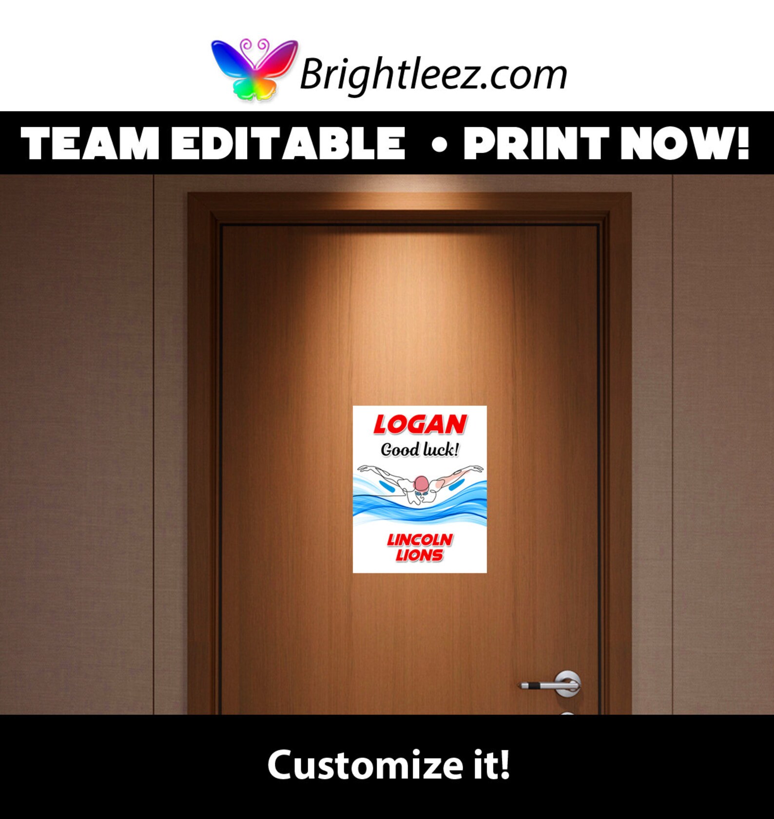Personalized Swim Poster, Locker Sign and Hotel Door Sign With Swimmer ...