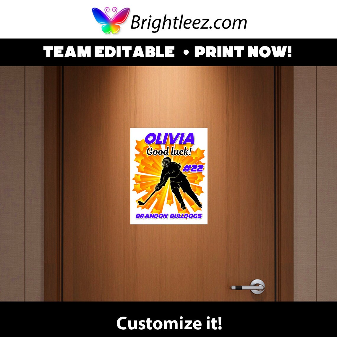 Girls Hockey Poster, Locker Sign and Hotel Door Sign With Hockey Player ...