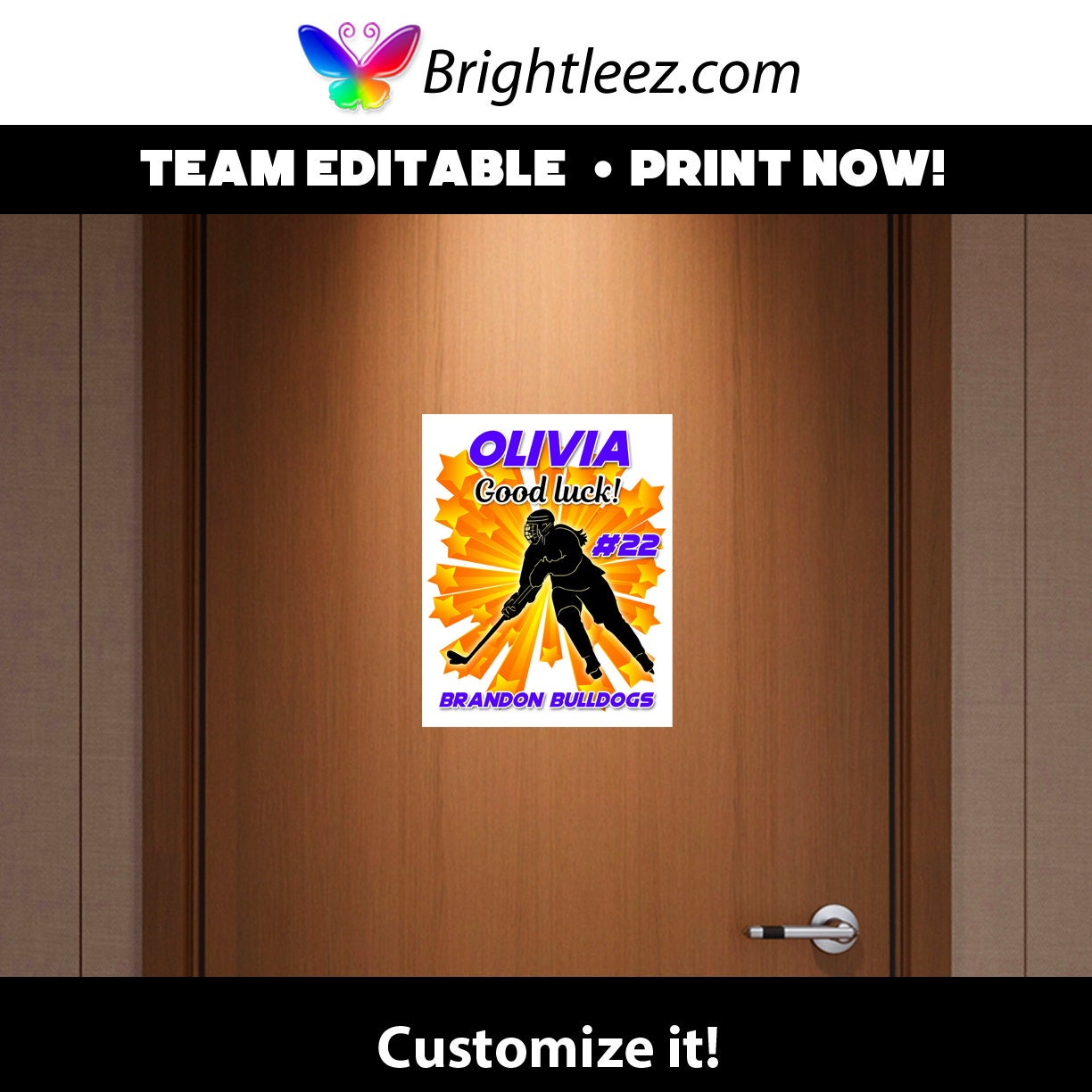 Girls Hockey Poster, Locker Sign and Hotel Door Sign With Hockey Player ...