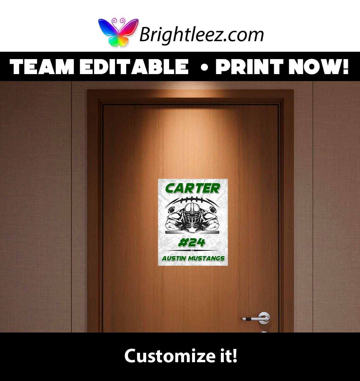 Personalized Football Locker Sign and Hotel Door Sign With Football ...