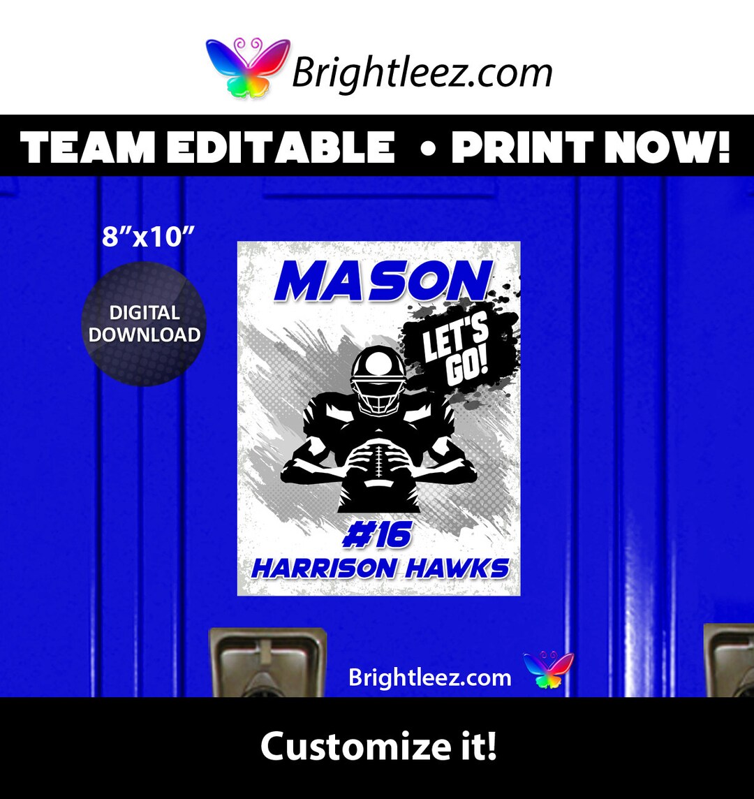 Personalized Football Poster, Locker Sign and Hotel Door Sign in Grunge ...