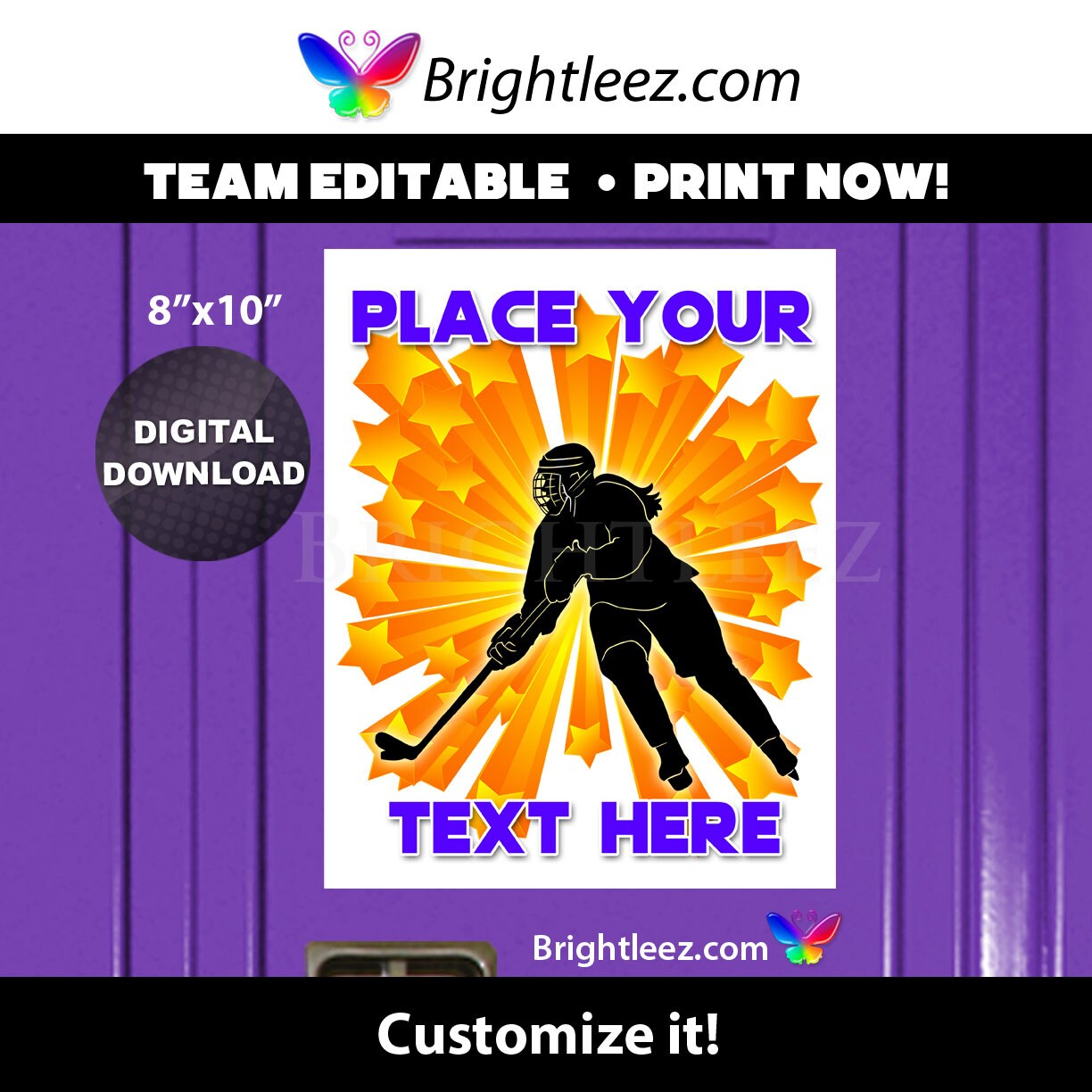 Girls Hockey Poster, Locker Sign and Hotel Door Sign With Hockey Player ...