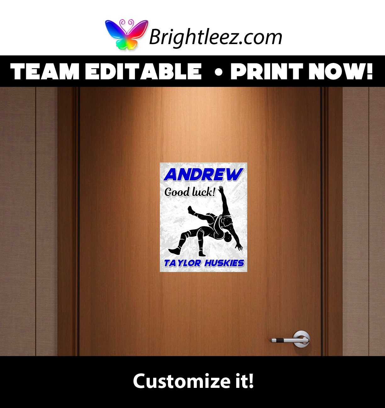 Personalized Boys Wrestling Team Editable Locker and Hotel Door Sign ...