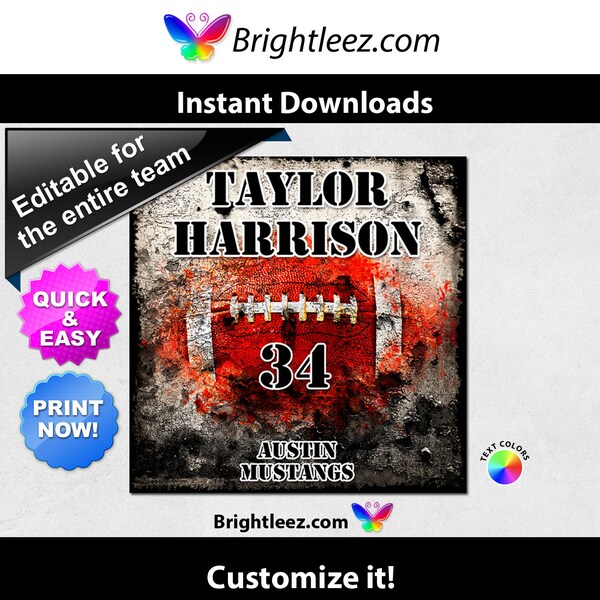 Football Locker Sign Template - Etsy