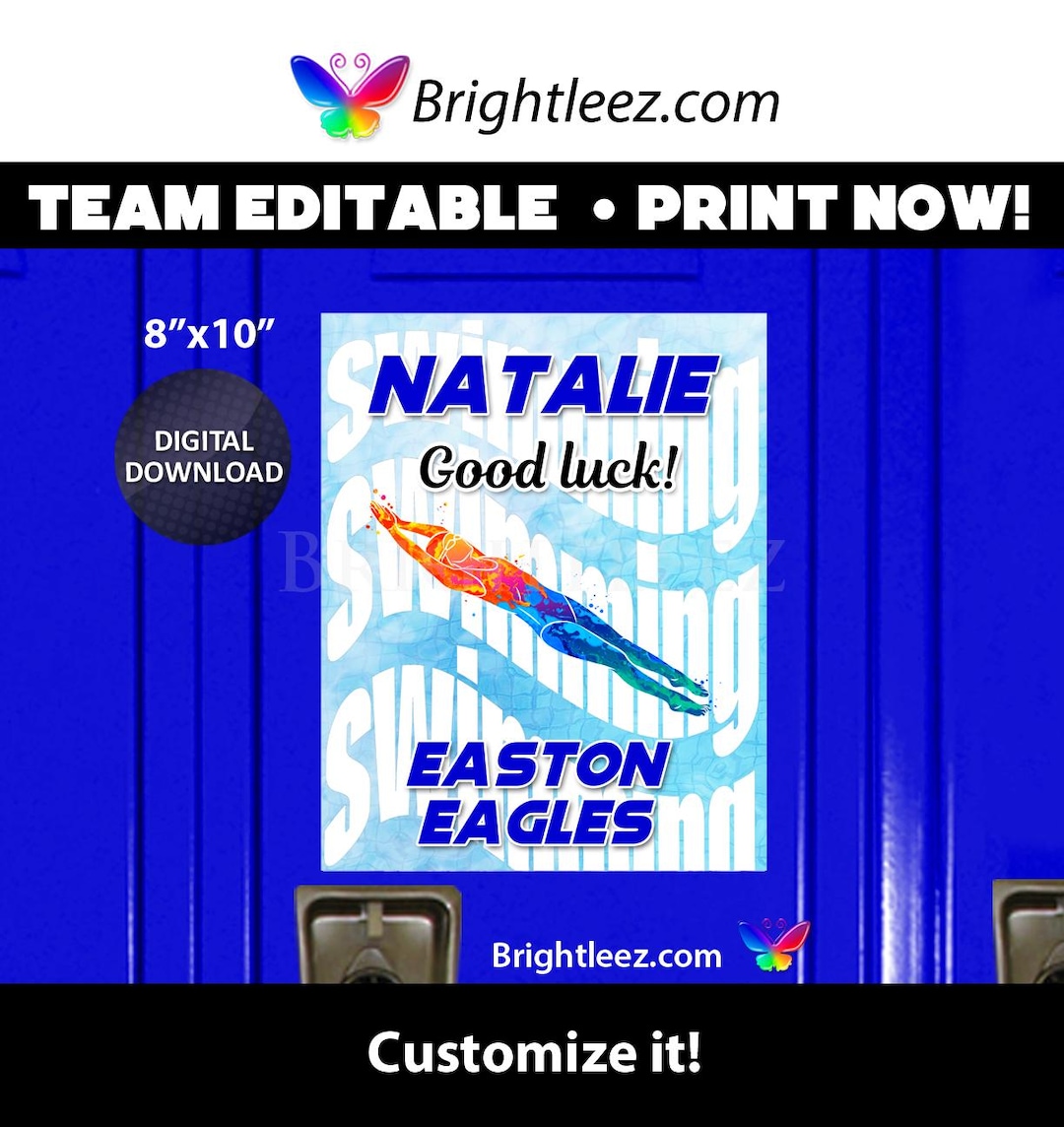 Personalized Swim Team Poster, Locker Sign and Hotel Door Sign for ...