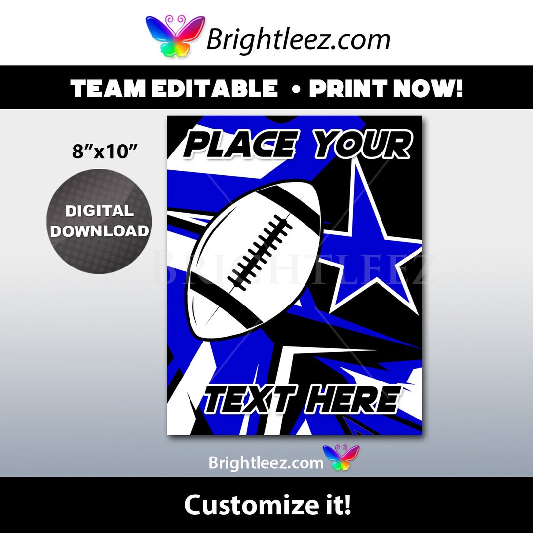 Personalized Blue Football Poster Locker Sign and Hotel Door - Etsy