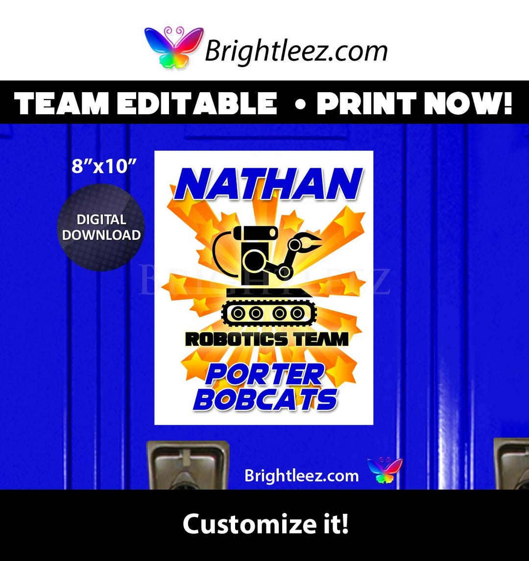 Personalized Robotics Team Poster, Locker Sign and Hotel Door Sign With ...