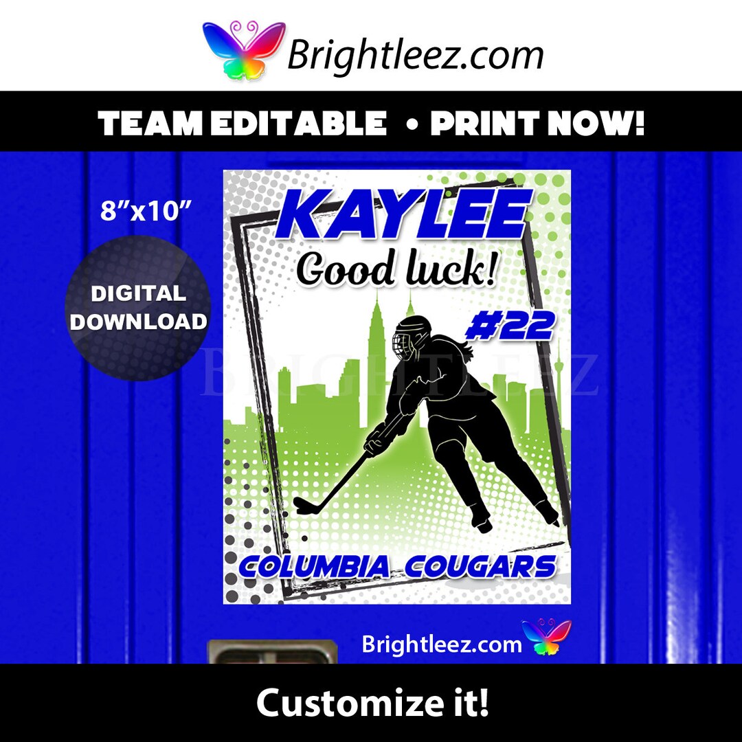 Personalized Girls Hockey Poster, Locker Sign and Hotel Door Sign With ...