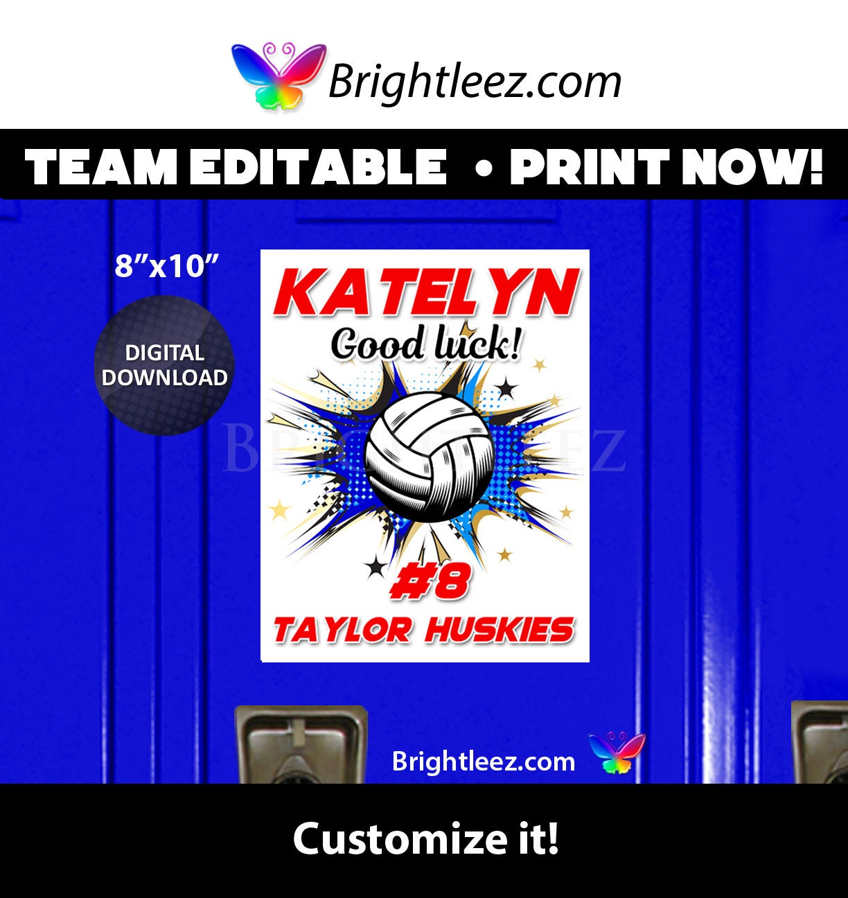 Personalized Volleyball Poster, Locker Sign and Hotel Door Sign With ...