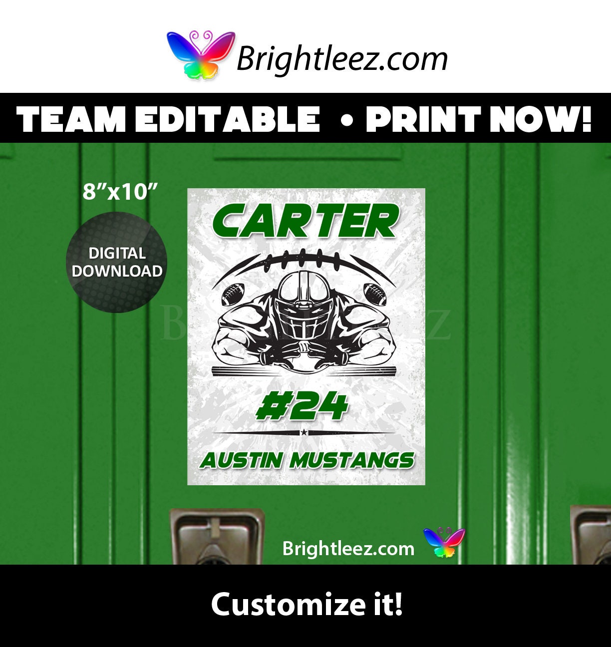 Personalized Football Locker Sign and Hotel Door Sign With Football ...