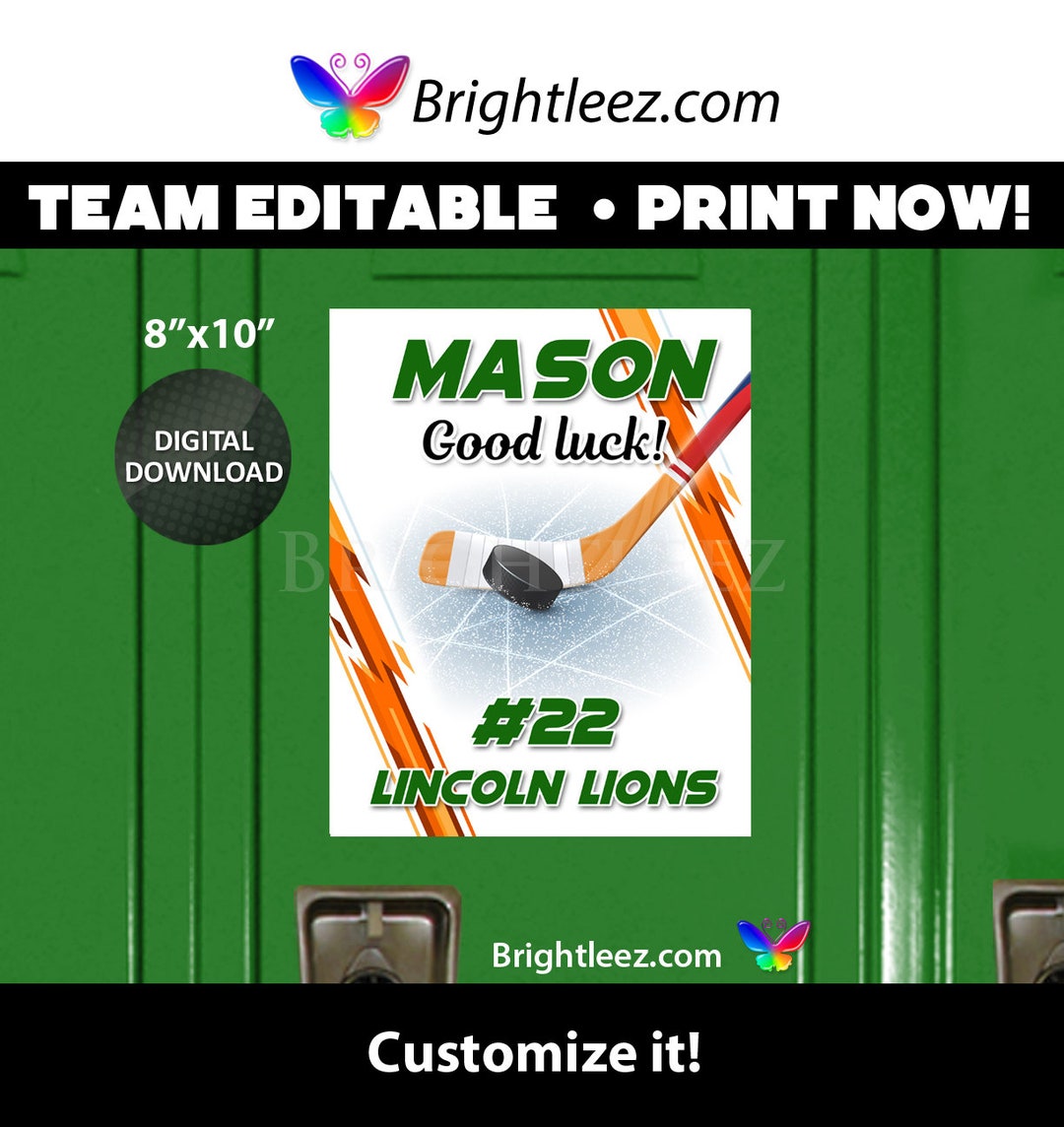 Hockey Poster, Locker Sign and Hotel Door Sign With Puck and Lightning ...