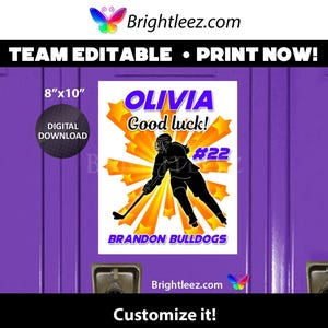Girls Hockey Poster, Locker Sign and Hotel Door Sign With Hockey Player ...